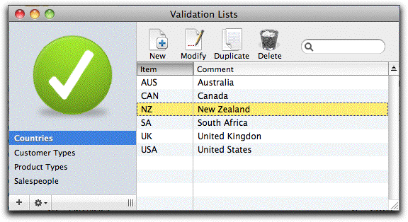 Creating a Validation List